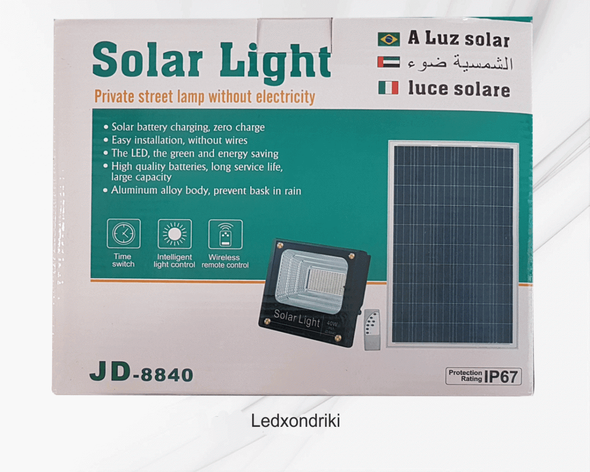 Ηλιακός Προβολέας Led 40W με Φωτοβολταικό και τηλεκοντρόλ ip67